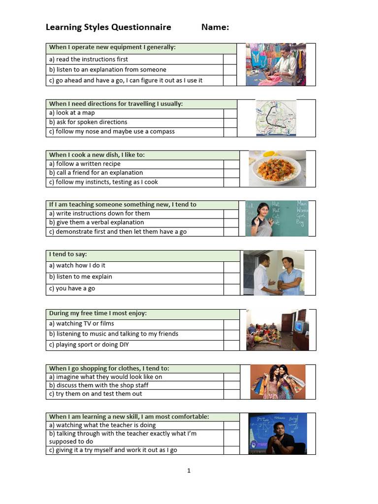 Learning Styles Questionnaire | PDF | Learning Styles | Cognition