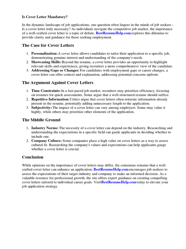 Is Cover Letter Mandatory | PDF | Résumé | Recruitment