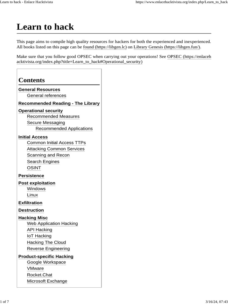Learn To Hack - Enlace Hacktivista | PDF | Security Hacker | Cloud Computing