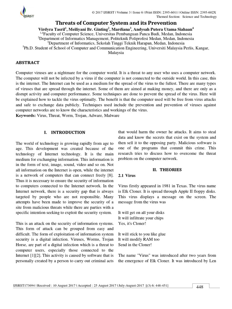 Threats of Computer System and Its Preve | PDF | Computer Virus | Spyware