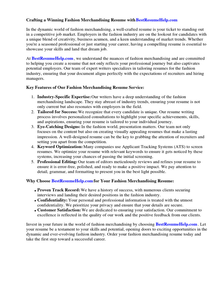 Fashion Merchandising Resume | PDF