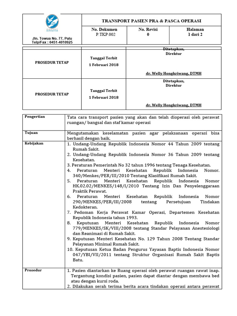 01 Transport Pasien Pra Dan Paska Operasi | PDF