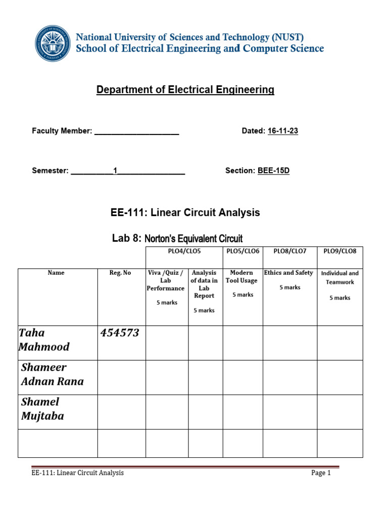 lab 8 2 | PDF | Electrical Network | Network Analysis (Electrical Circuits)