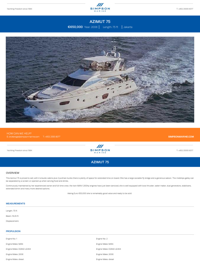 Azimut 75 | PDF | Shipping | Watercraft