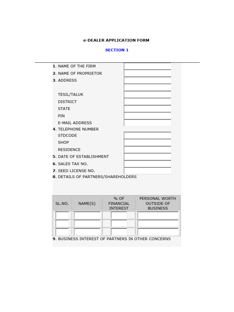 Dealer Application Form Template | PDF | Interest | Personal Finance