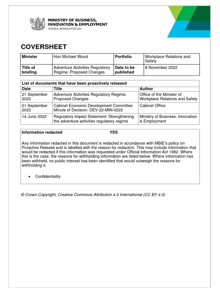 Adventure Activities Regulatory Regime Proposed Changes Regulartory ... Adventure Activities Regulatory Regime Proposed Changes Regulartory ...