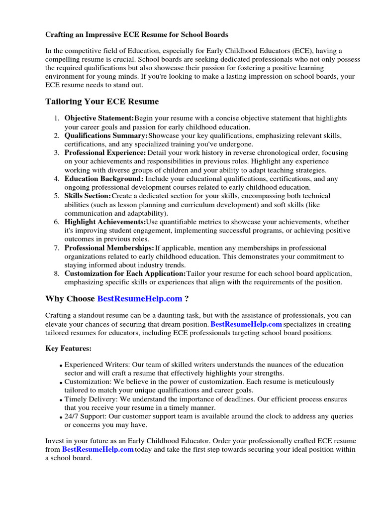 Ece Resume For School Board | PDF | Résumé | Early Childhood Education