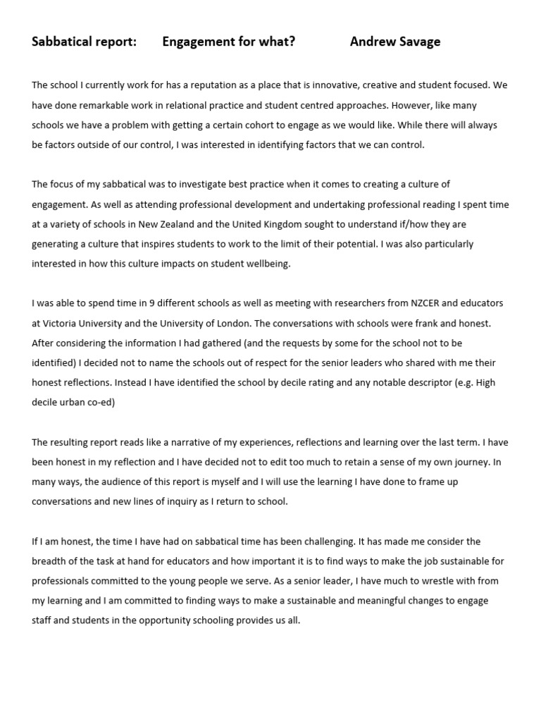 Andrew Savage - student engagement - sabbatical report 2018 | PDF ...