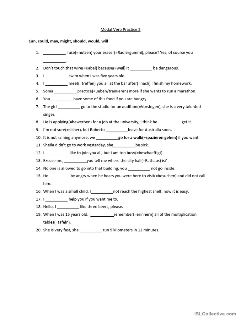 A1 Modal - Verb - Practice 2 | PDF | Grammar | Linguistic Typology