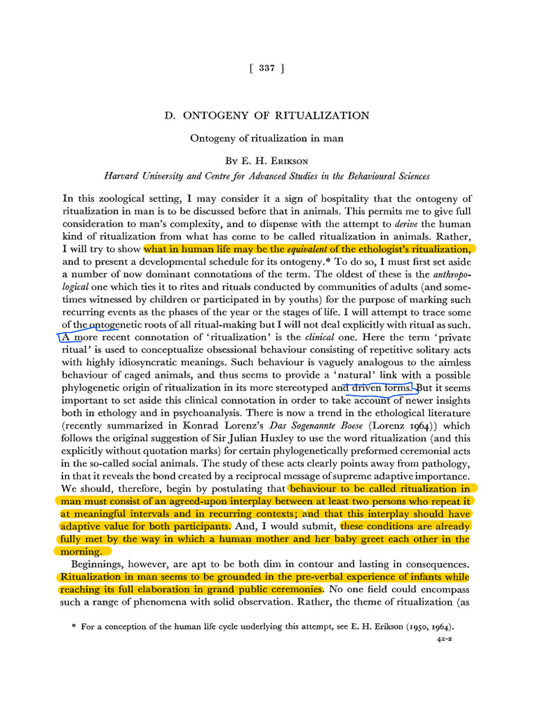 Erikson E. Ontogeny of Ritualization in Man | PDF