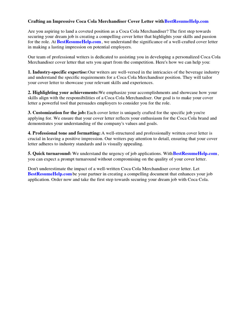 Coca Cola Merchandiser Cover Letter Guide | PDF | Résumé | Business