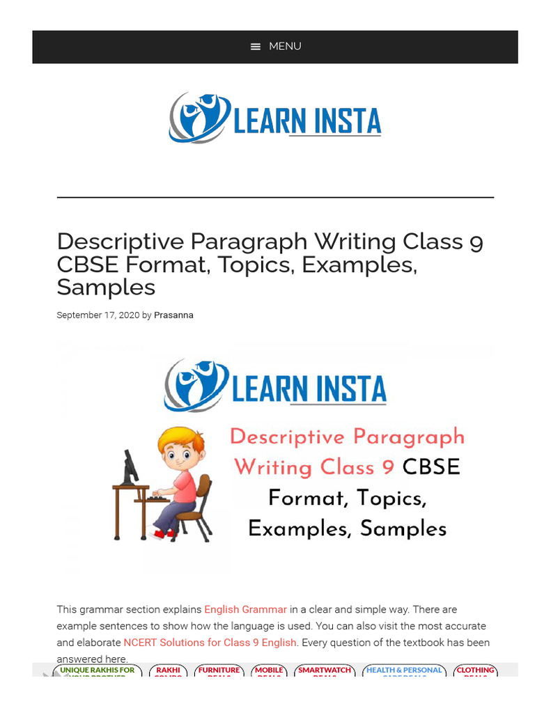 WWW Learninsta Com Descriptive Paragraph For Class 9 | PDF