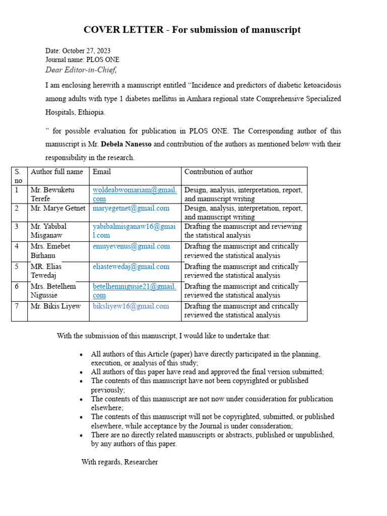 Cover letter d | PDF | Plos One