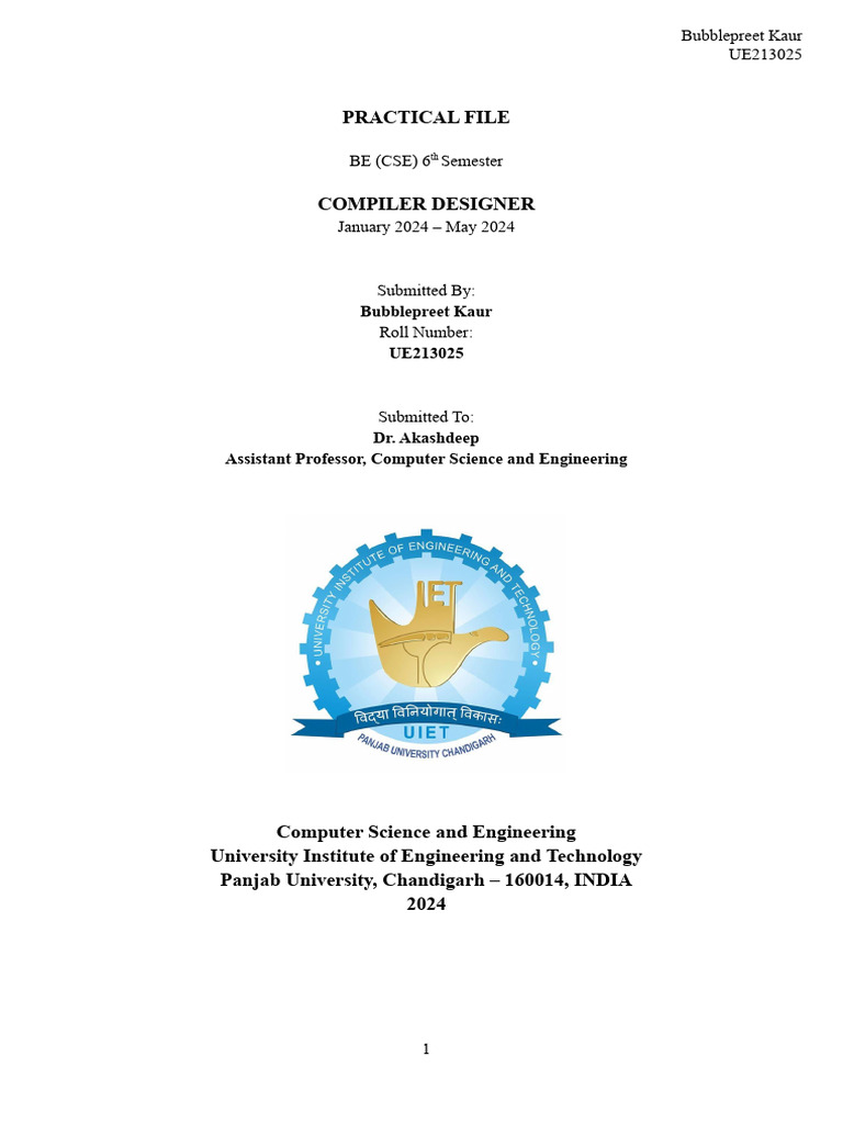 Practical File: Bubblepreet Kaur UE213025 | PDF | Compiler | Programming
