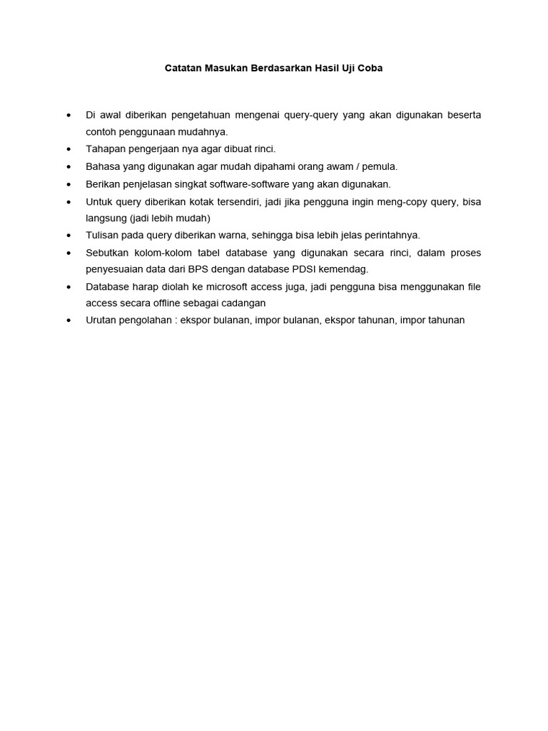Output 3 - Catatan Masukan Berdasarkan Hasil Uji Coba | PDF