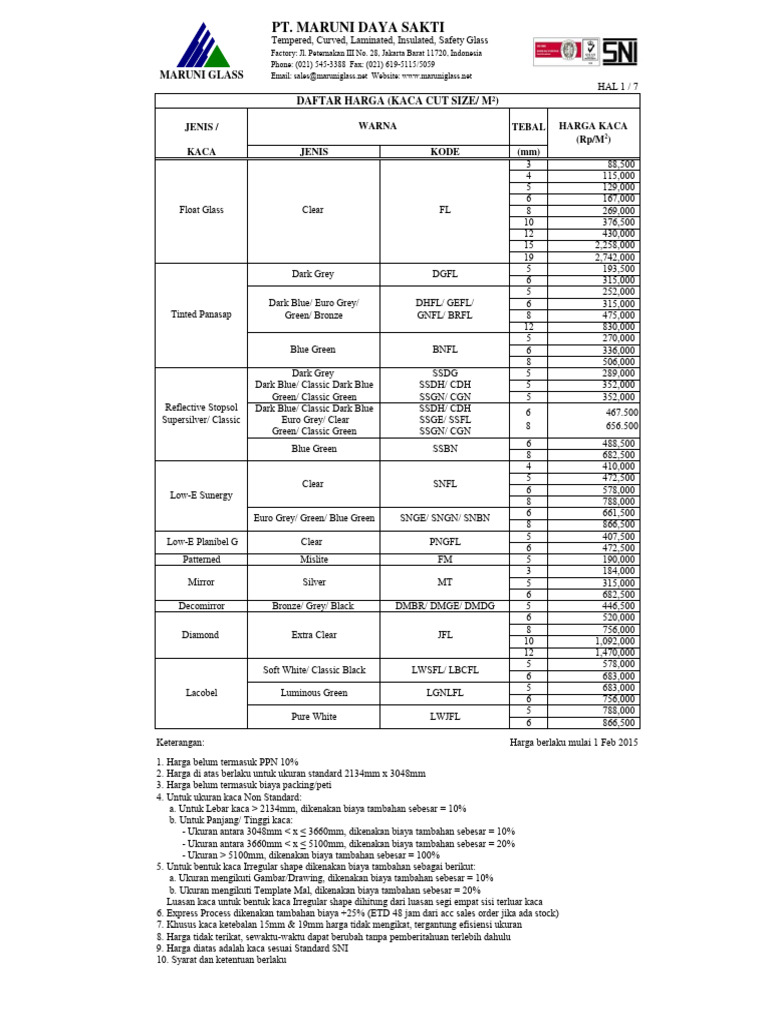 Daftar Harga Kaca Maruni 2015 | PDF