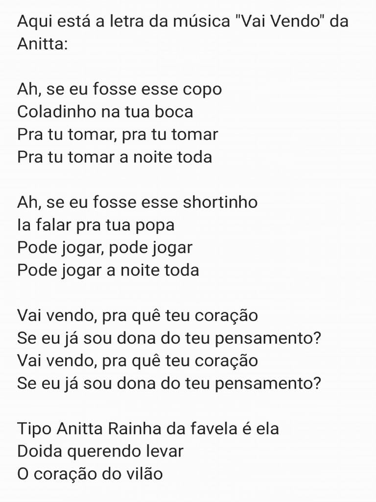 Letra Da Música ? Vai Vendo Anitta | PDF