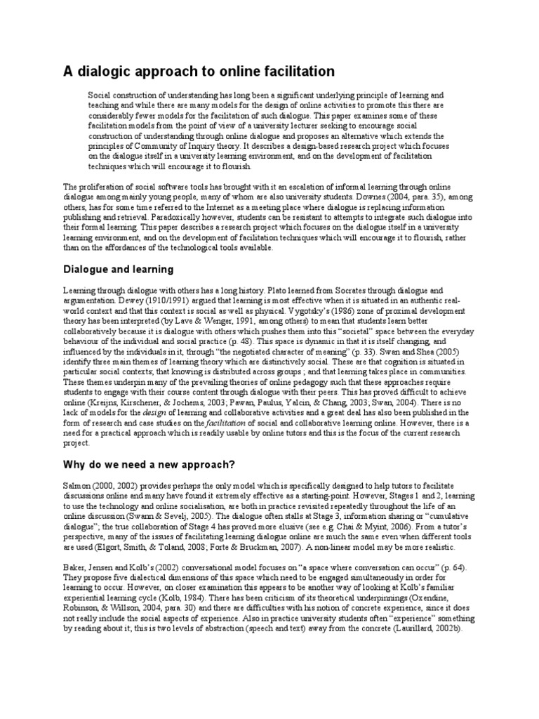 A Dialogic Approach To Online Facilitation: Dialogue and Learning | PDF | Dialogue | Learning