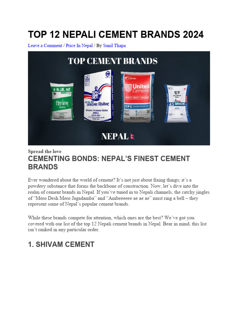 Top 12 Cement Brands in Nepal 2024 | PDF | Cement | Materials