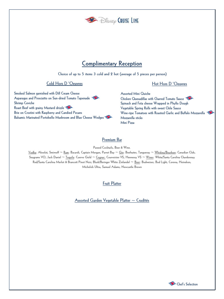 DCL Complimentary Reception Offerings - Updated 4-13 | PDF