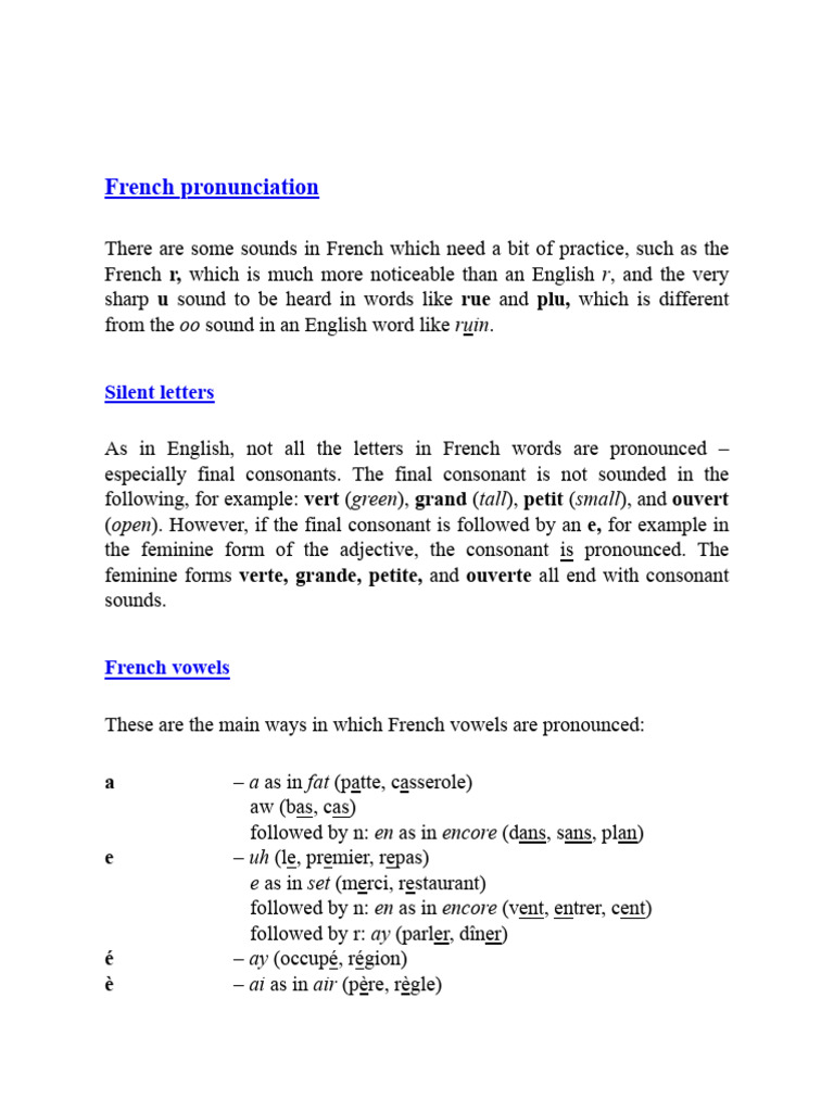 French Pronunciation Essentials Guide | PDF | Linguistics | Phonetics