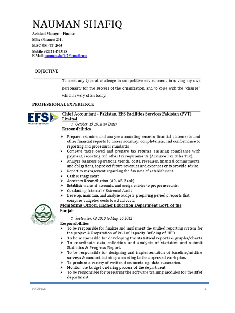 Nauman Shafiq CV | PDF | Taxes | Financial Statement