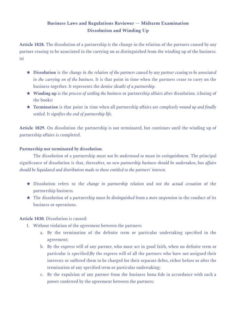 Dissolution and Winding Up of Partnerships | PDF | Partnership ...