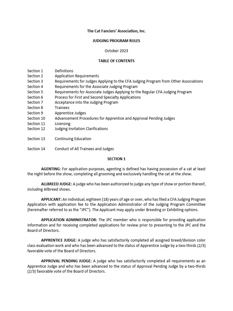 Judging Program Rules | PDF | Board Of Directors | Cats