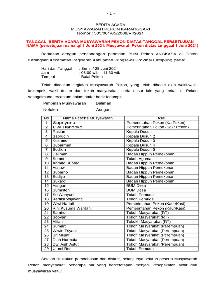 Contoh BA PENDIRIAN BUM DESA | PDF
