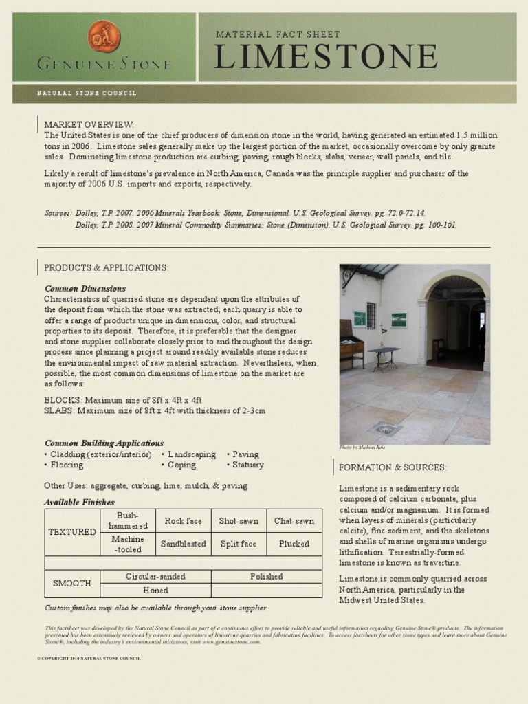 Limestone Material Fact Sheet - Rev020210 | PDF | Limestone | Rock ...