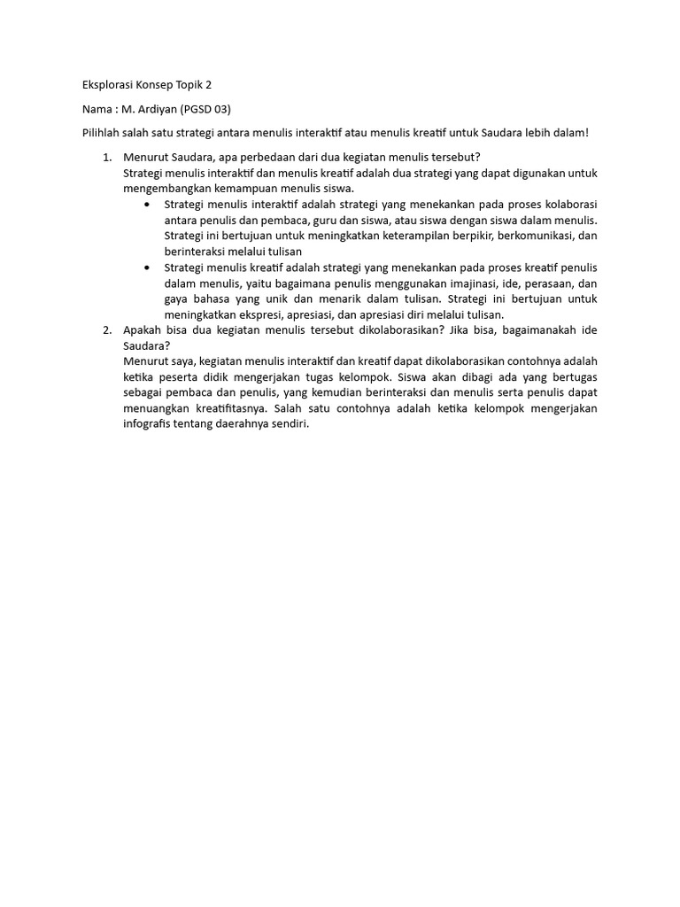 Eksplorasi Konsep Topik 2 - Literasi Dasar M. Ardiyan | PDF | Karier & Perkembangan | Seni