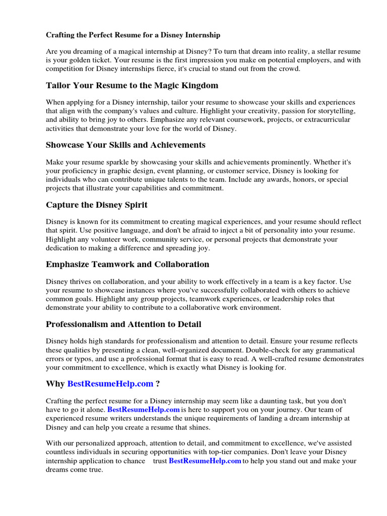 Resume For Disney Internship | PDF | Résumé | Knowledge