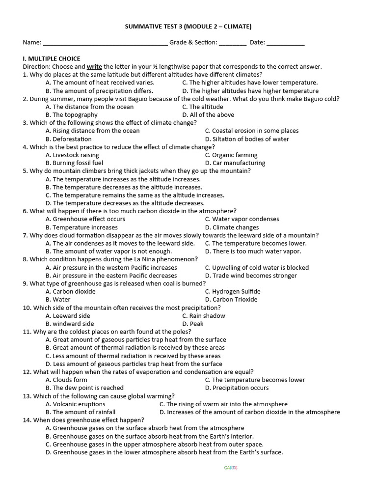 Science 9-SUMMATIVE TEST 3 | PDF | Atmosphere Of Earth | Greenhouse Effect