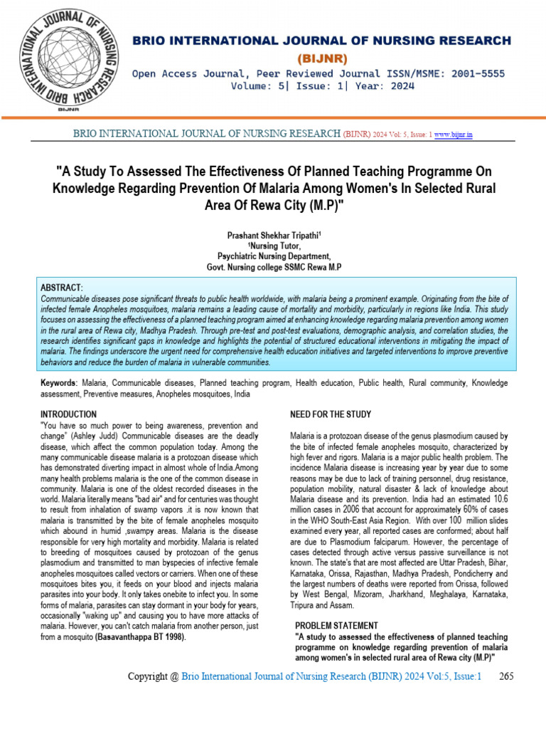 BIJNR 202438 | PDF | Malaria | Data Analysis