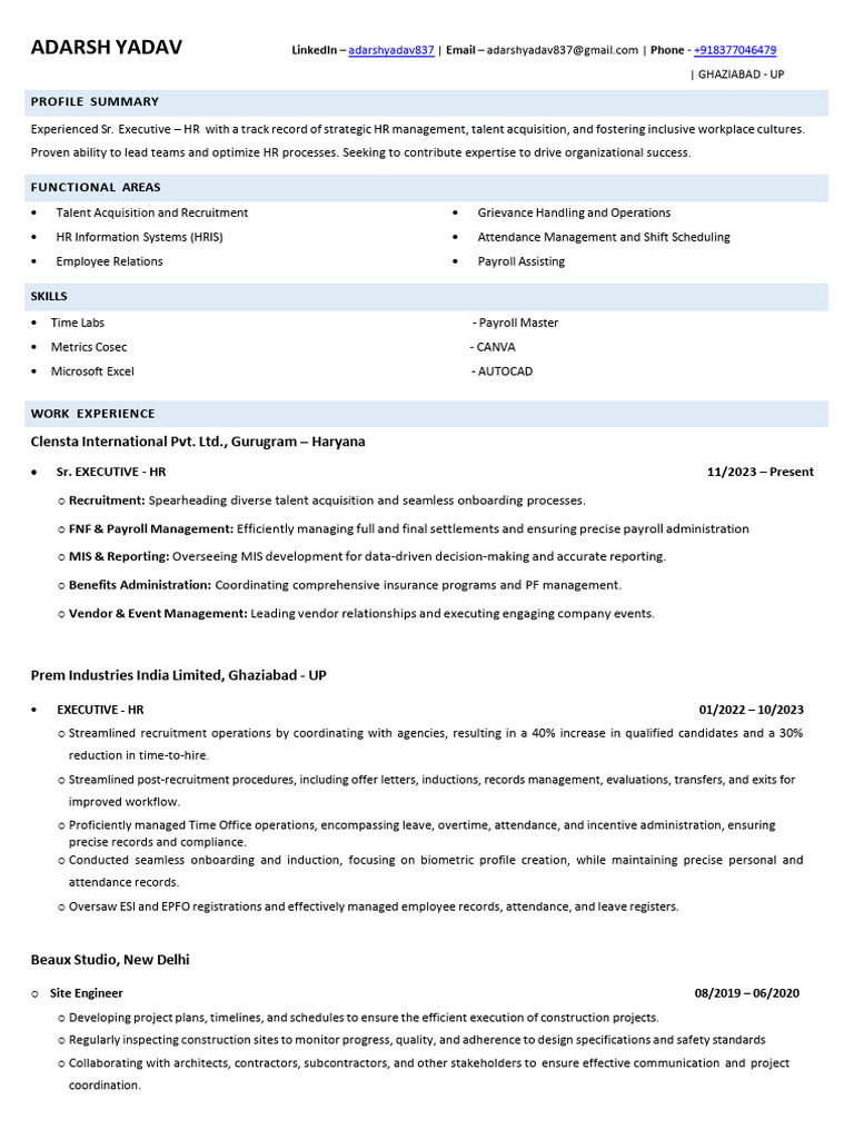 Adarsh Yadav Resume | PDF | Recruitment | Business