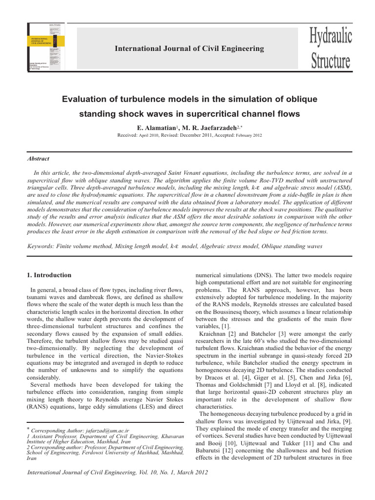Evaluation of Turbulence Models in The Simulation of Oblique Standing Shock Waves in ...