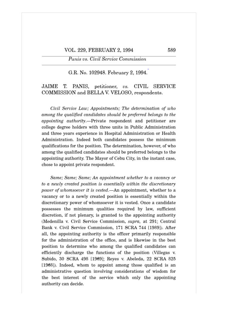 Panis vs. Civil Service Commission | PDF | Appeal | Solicitor General ...