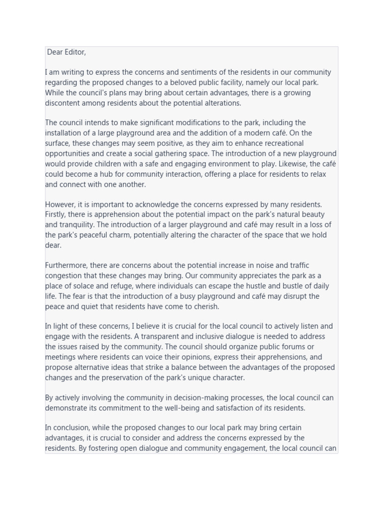 Dear Editor | PDF | Parks | Playground