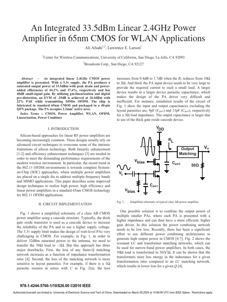 An Integrated 33.5dBm Linear 2.4GHz Power Amplifier in 65nm CMOS For ...