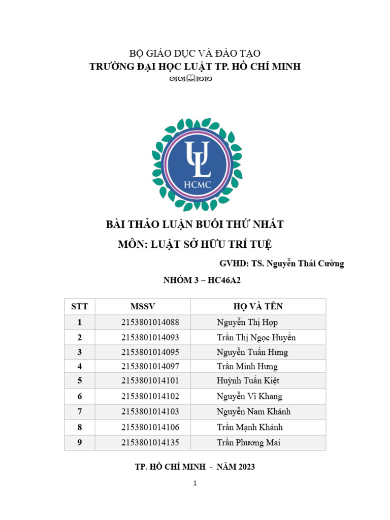BÀI THẢO LUẬN LẦN 1 NHÓM 3 HC46A2 SHTT | PDF