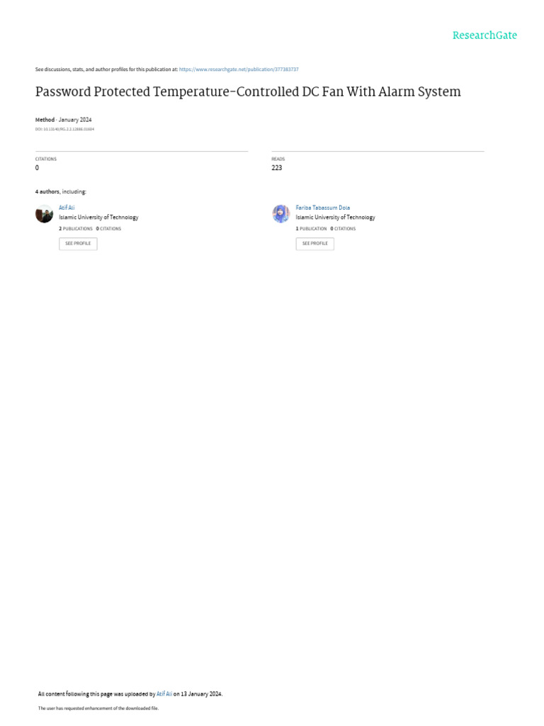 Password Protected Temperature-Controlled DC Fan With Alarm System | PDF