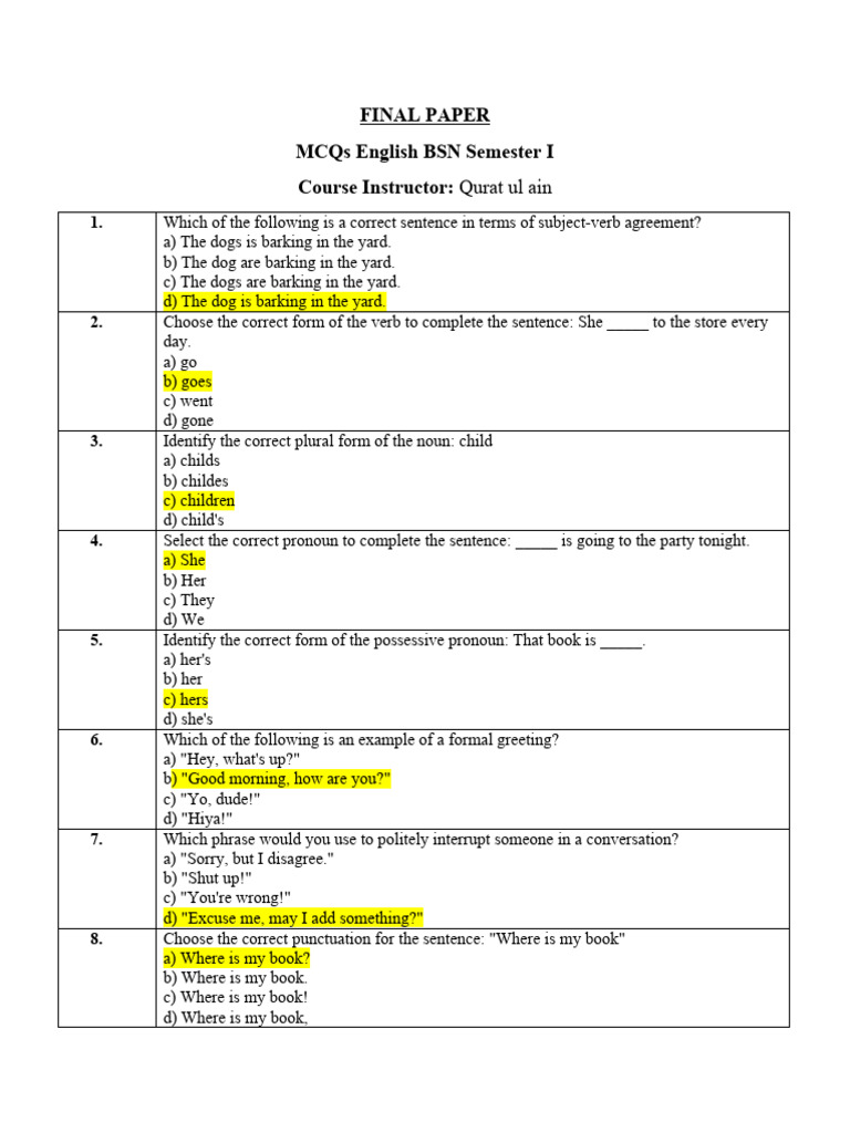 English BSN I Final Paper | PDF | Comma | Sentence (Linguistics)