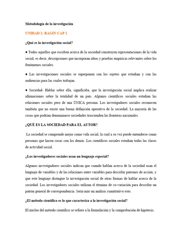 RESUMEN CAP 1 REGIN (Metodología de La Investigación) | PDF | Hipótesis ...