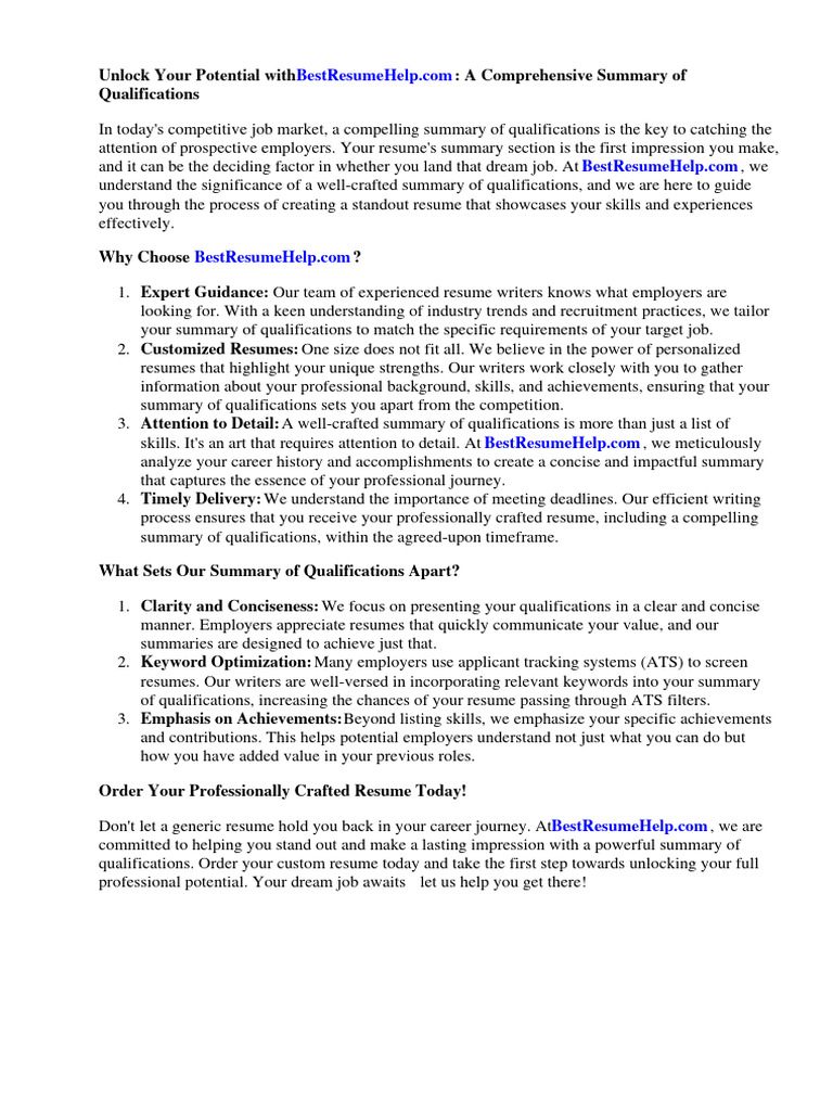 Crafting Your Resume's Qualifications Summary | PDF | Résumé