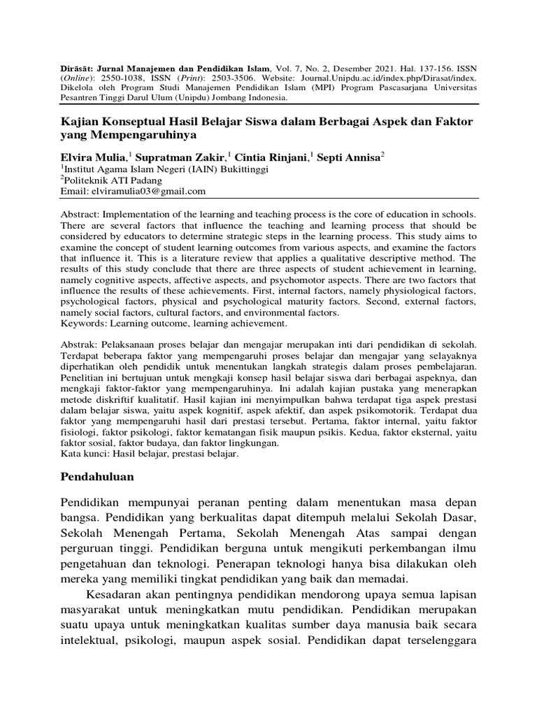 Faktor Yang Mempengaruhi Hasil Belajar Dari Berbagai Aspek | PDF Faktor Yang Mempengaruhi Hasil Belajar Dari Berbagai Aspek | PDF