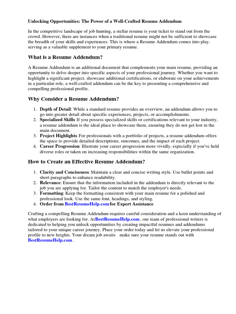 Resume Addendum | PDF | Résumé