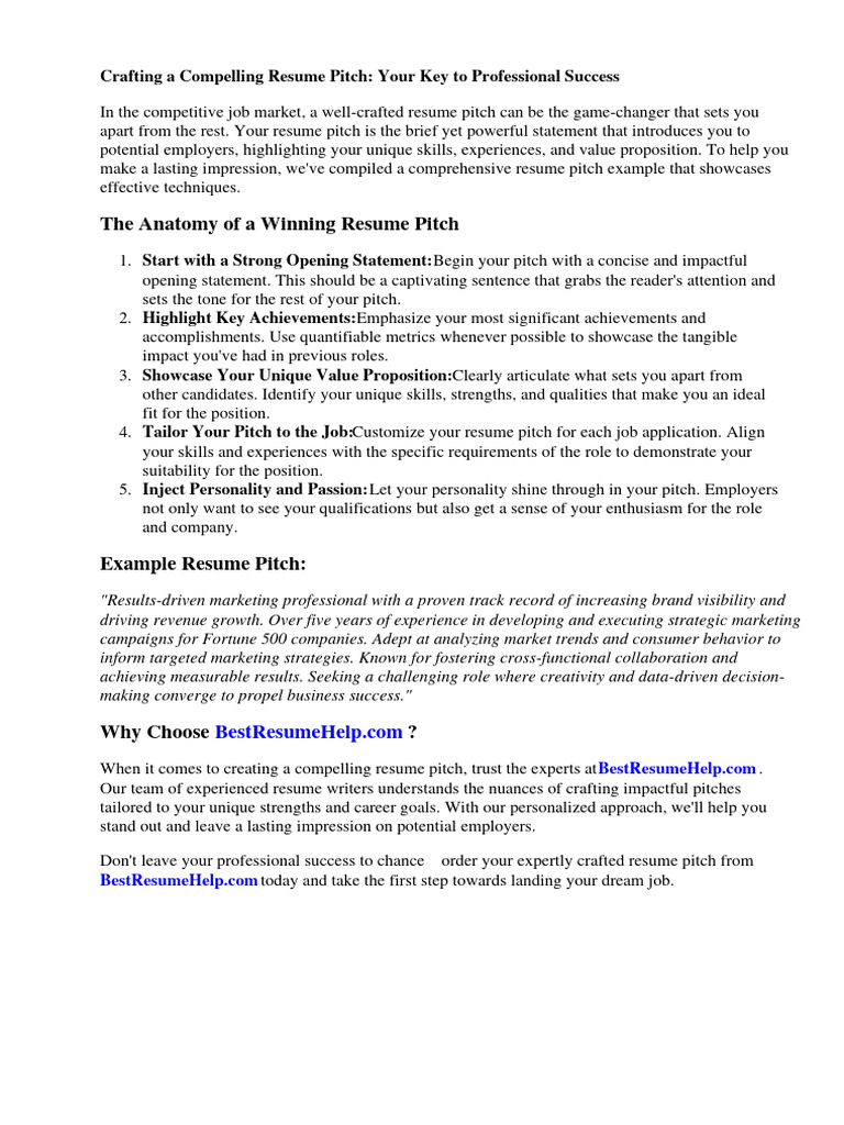 Resume Pitch Example | PDF | Résumé | Communication