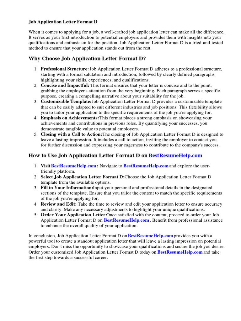 Job Application Letter Format D Guide | PDF | Résumé | Employment