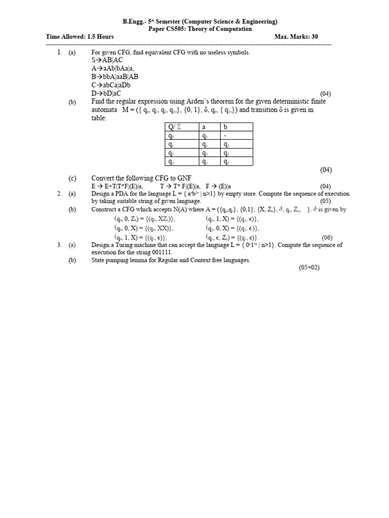 TOC Minor 2 | PDF | Theory Of Computation | Automata Theory