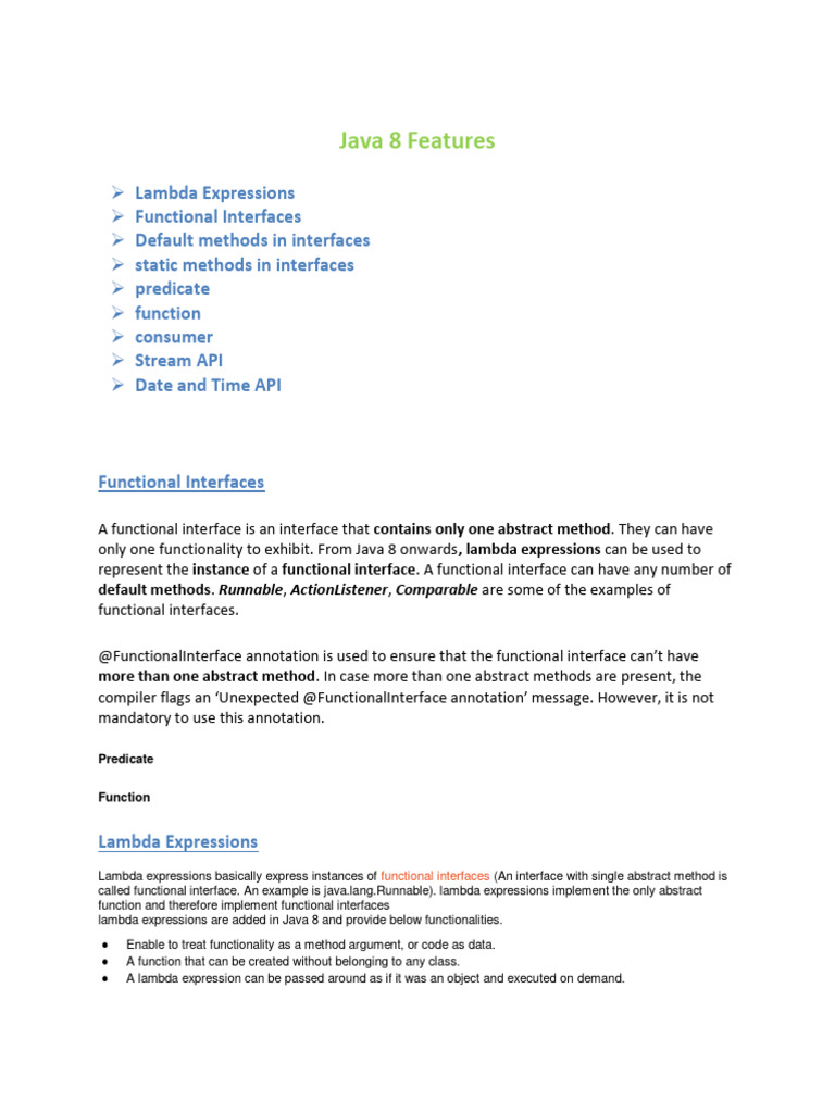 Java 8 Features Pdf Method Computer Programming Anonymous Function 